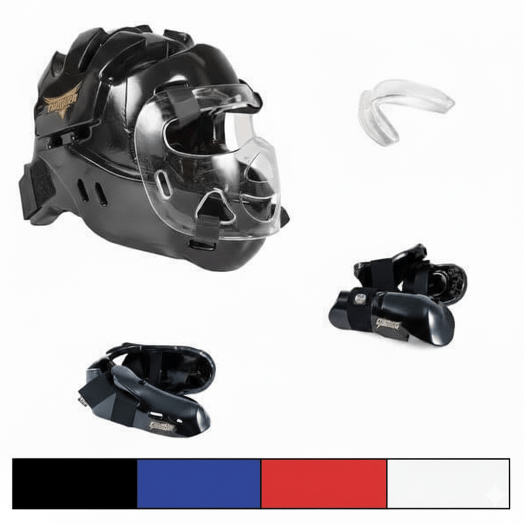 5 Piece Sparring Gear Combo Set BLACK Full head face mask