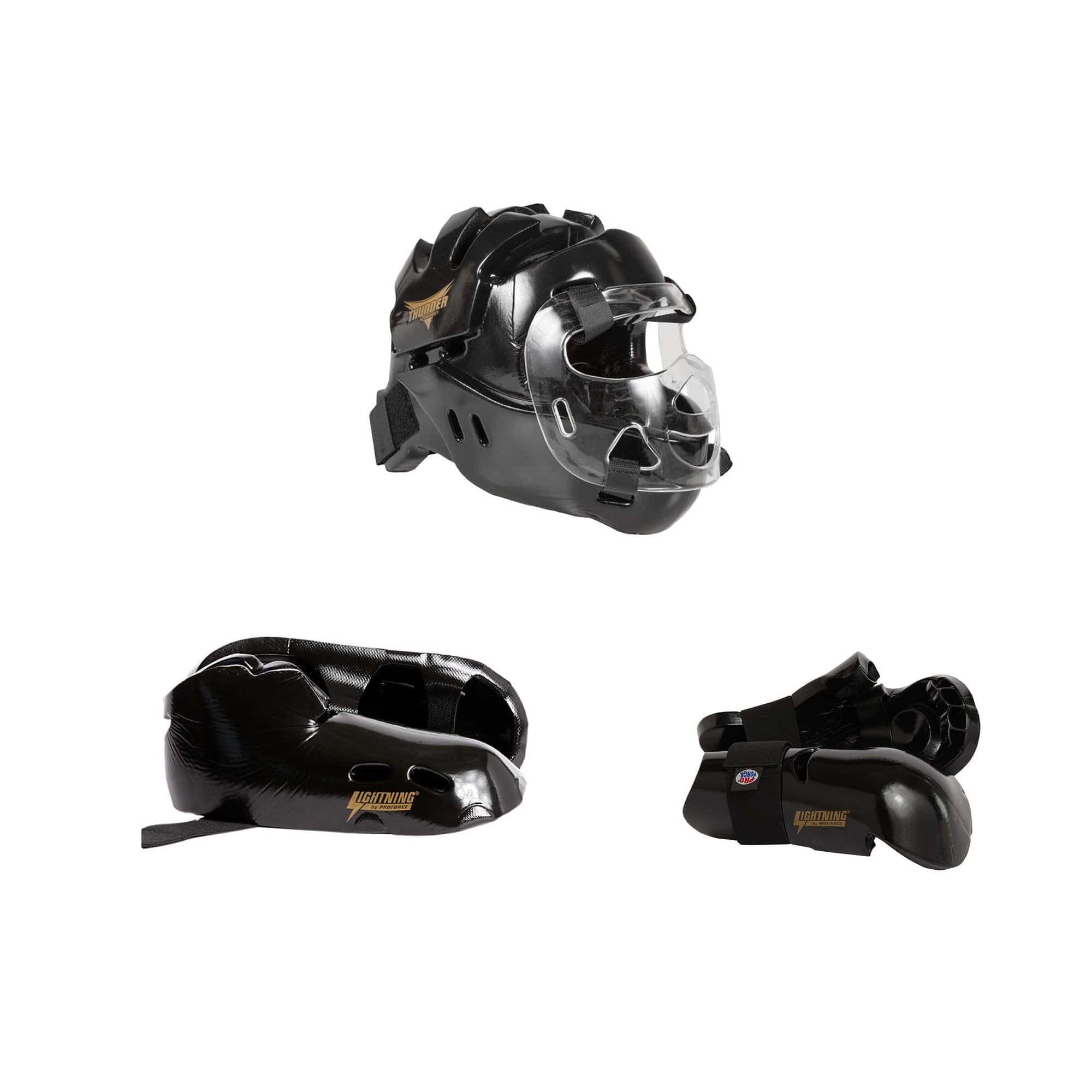 5 Piece Sparring Gear Combo Set BLACK Full head face mask